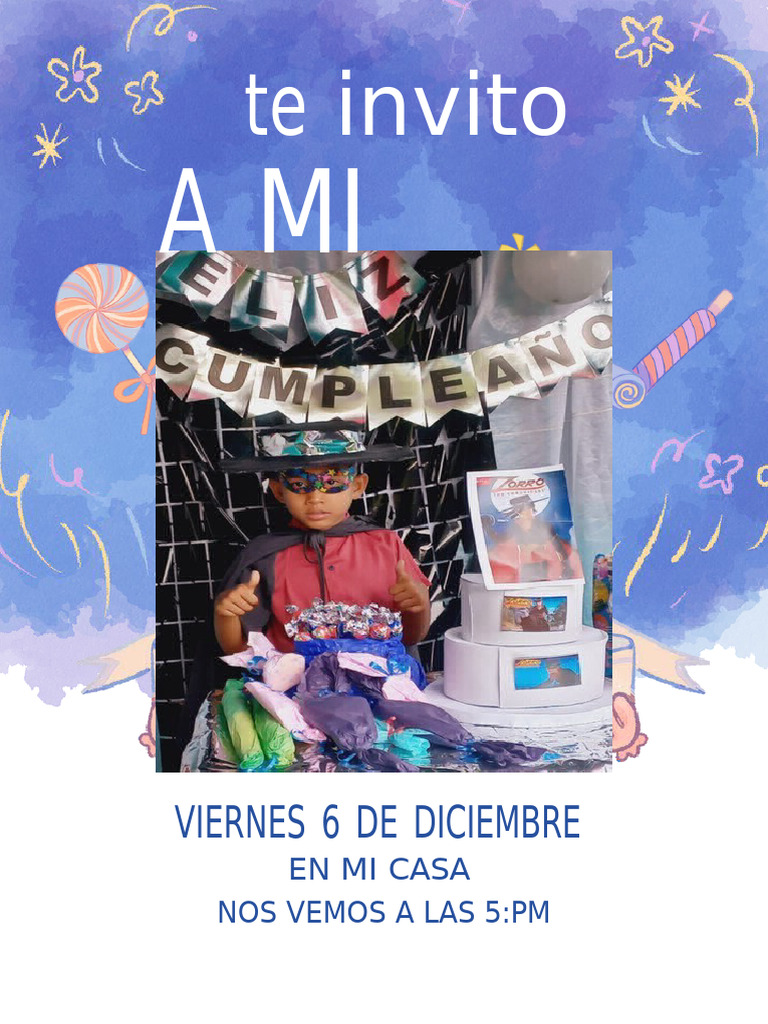 Invitación Vertical Cumpleaños Acuarela Azul | PDF
