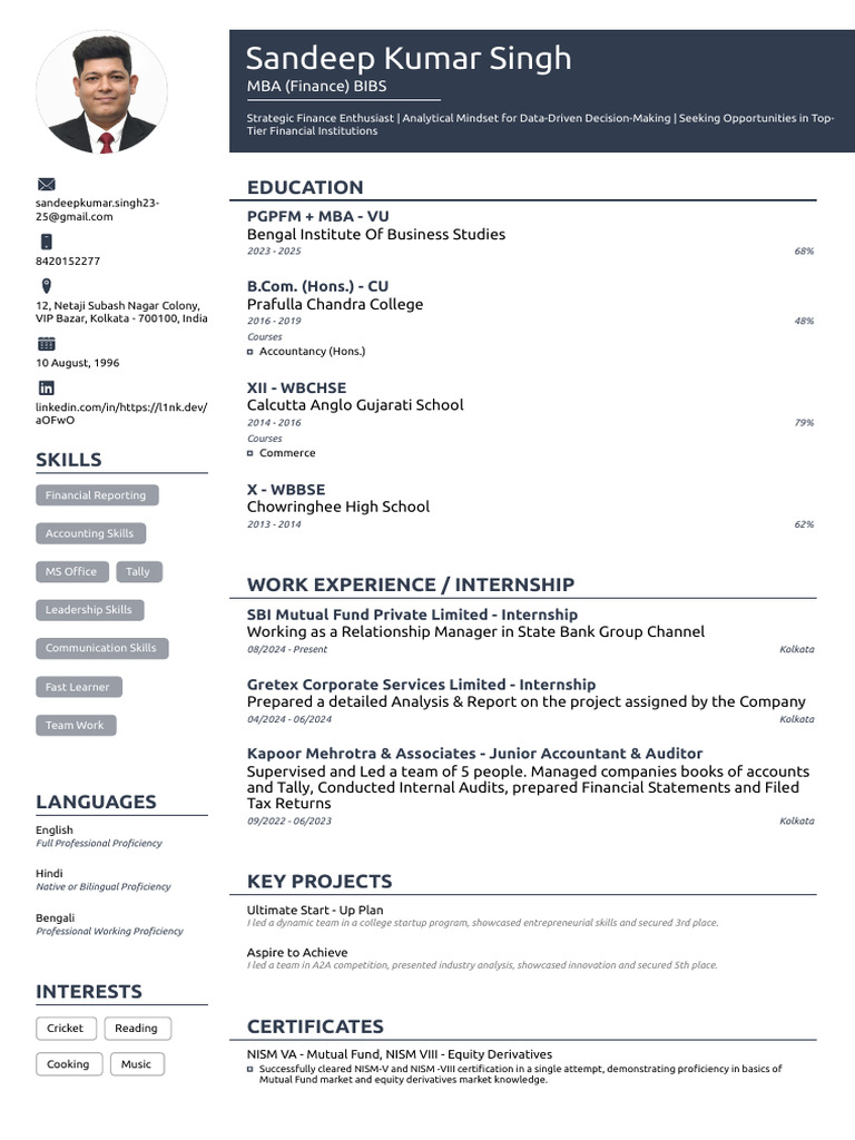 Sandeep Kumar Singh CV (Updated) | PDF | Kolkata | Business