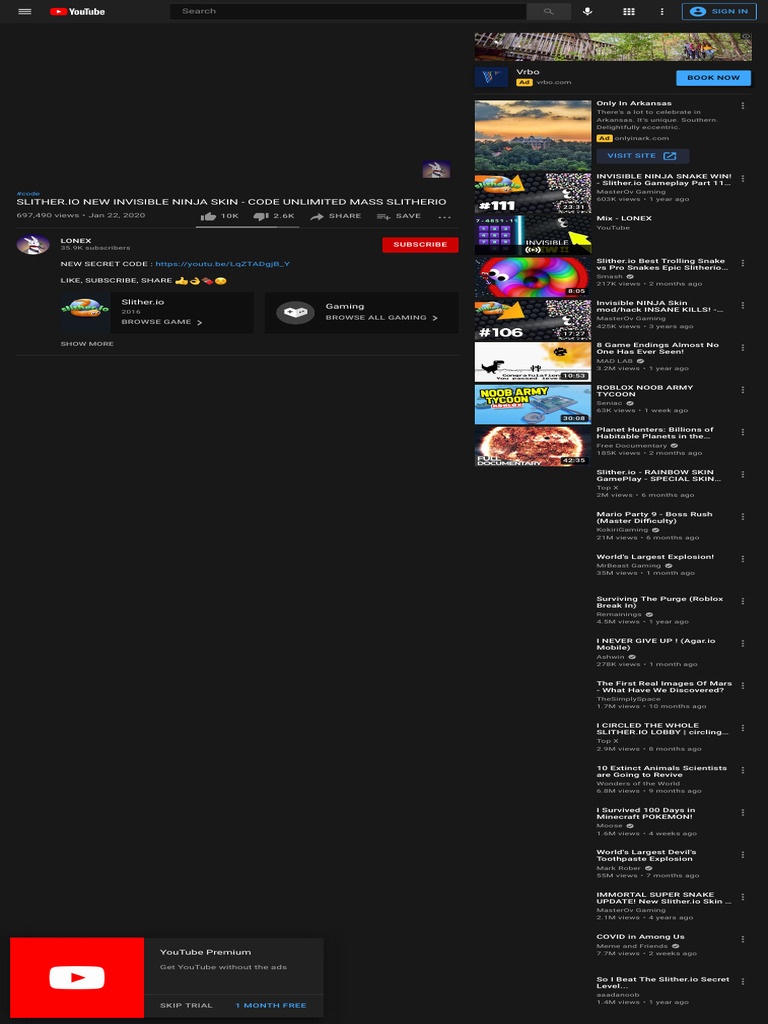 Slither - Io New Invisible Ninja Skin - Code Unlimited Mass Slitherio - Youtube | PDF