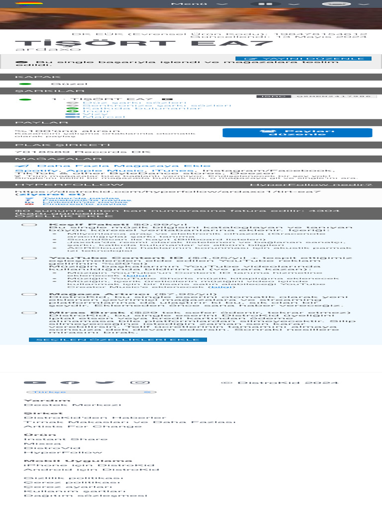 Ardaxo - TİŞÖRT EA7 - DistroKid | PDF