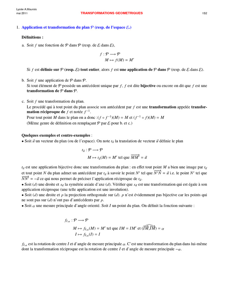 Transformations géométriques au lycée | PDF | Angle | Concepts ...
