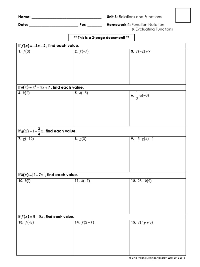 Evaluating Functions Practice-1 | PDF