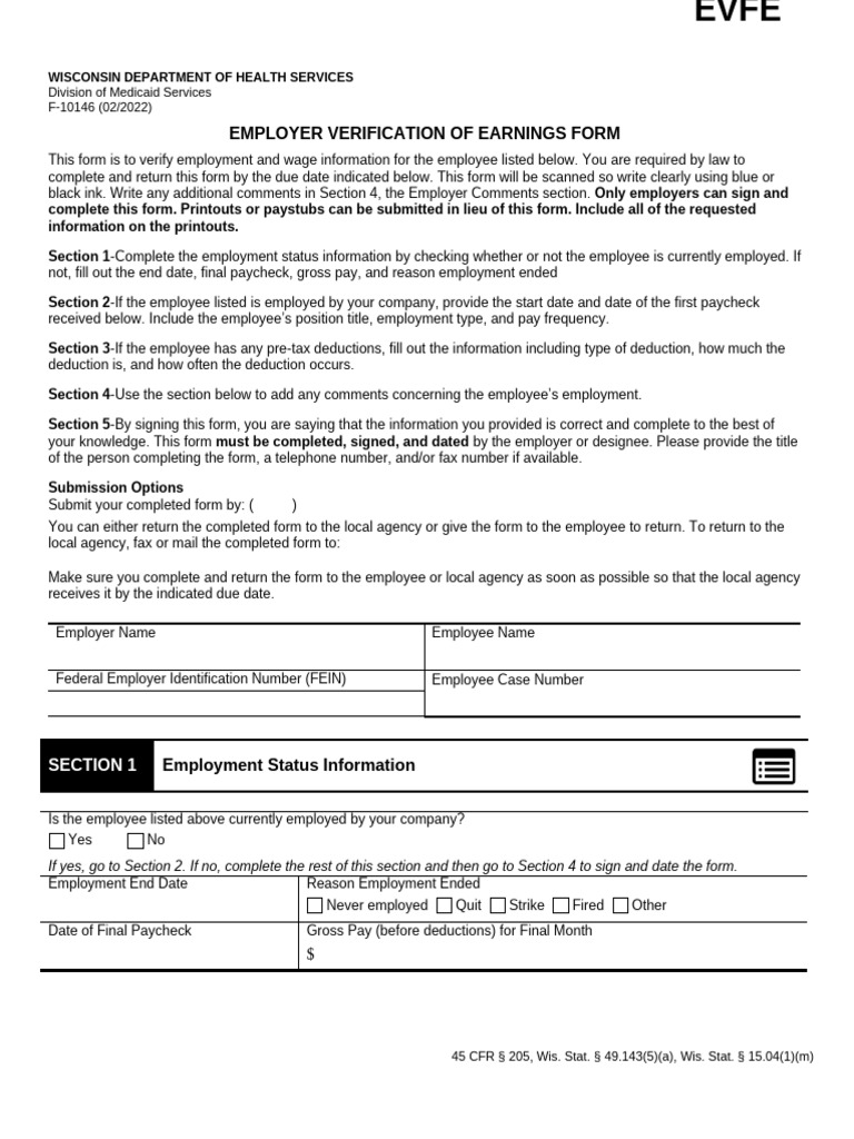 Employer Verification of Earnings Form: Division of Medicaid Services F ...