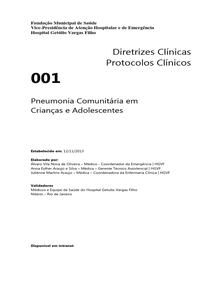 Protocolo 001 Pneumonia | PDF | Pneumonia | Ciências da Saúde