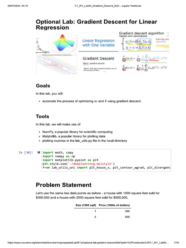 C1 W1 Lab04 Gradient Descent Soln | PDF