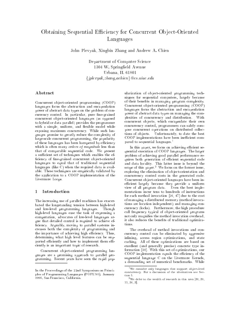 Obtaining Sequential Efficiency For Concurrent Object Oriented 9651