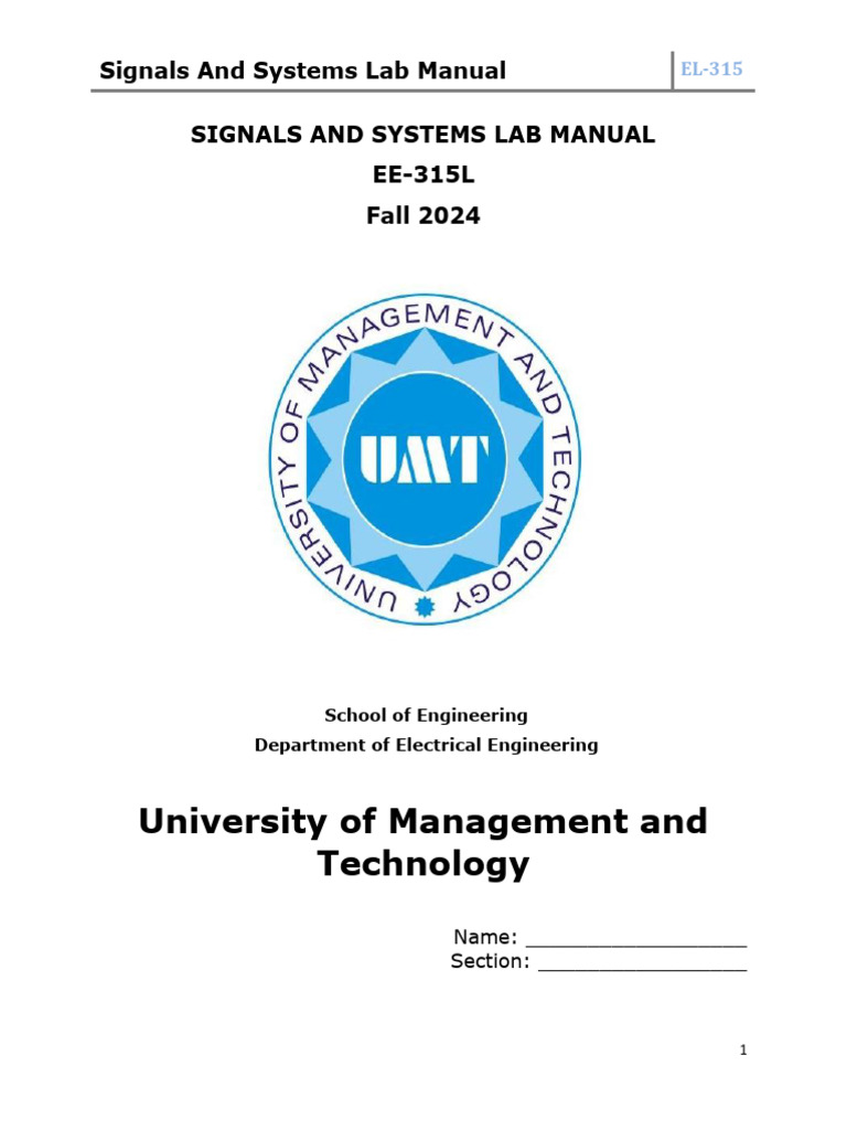 Signals & Systems Lab Manual EL-315 | PDF | Matrix (Mathematics ...