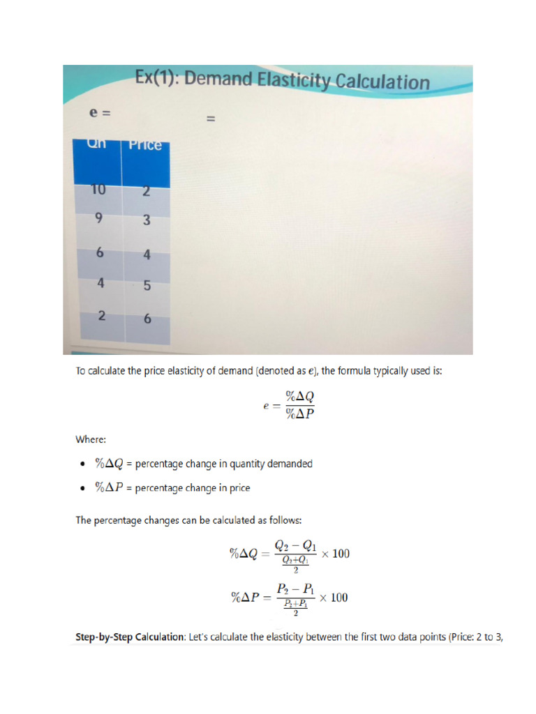 EX (1) Demand Elasticity Calculation Answer | PDF