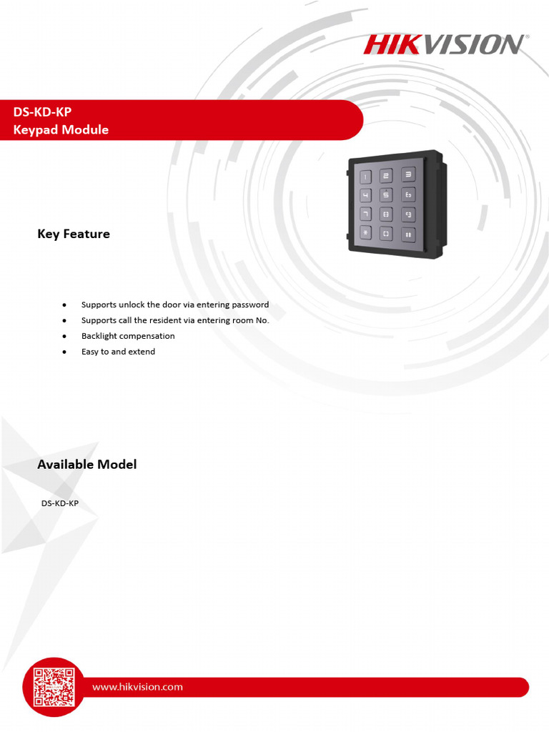 Datasheet Hikvision Ds KD KP Keypad Module | PDF