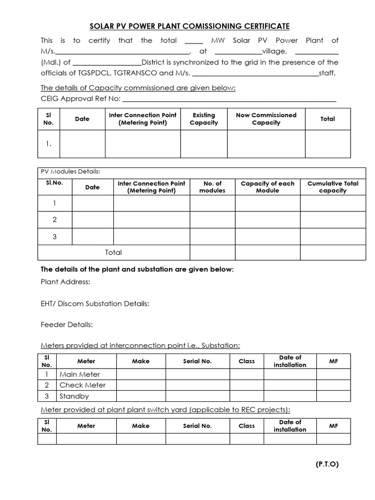 Solar Power Commissioning FORMAT | PDF | Solar Power | Photovoltaic System Solar Power Commissioning FORMAT | PDF | Solar Power | Photovoltaic System