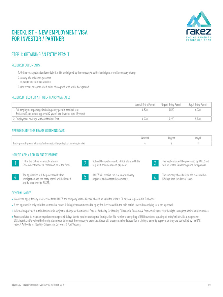 Guide - New Employment Visa For Investor-Partner Checklist | PDF ...