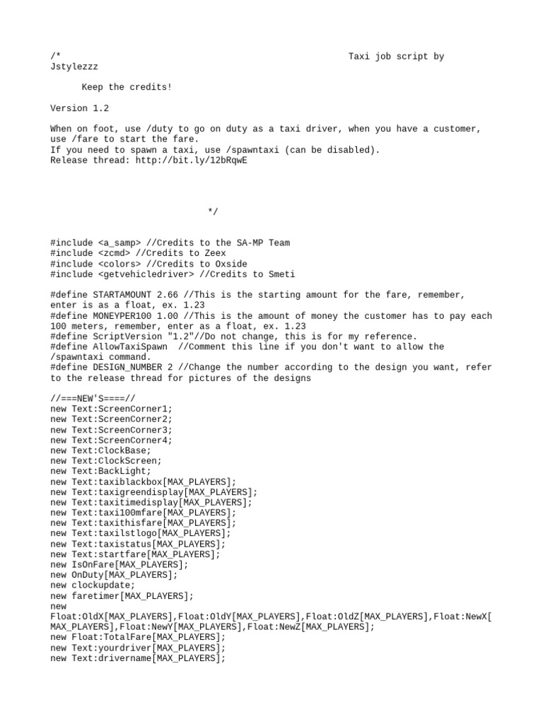 (SAMP) JTaxi - A Taxi Driver System (V1.2) | PDF | Vehicles For Hire ...
