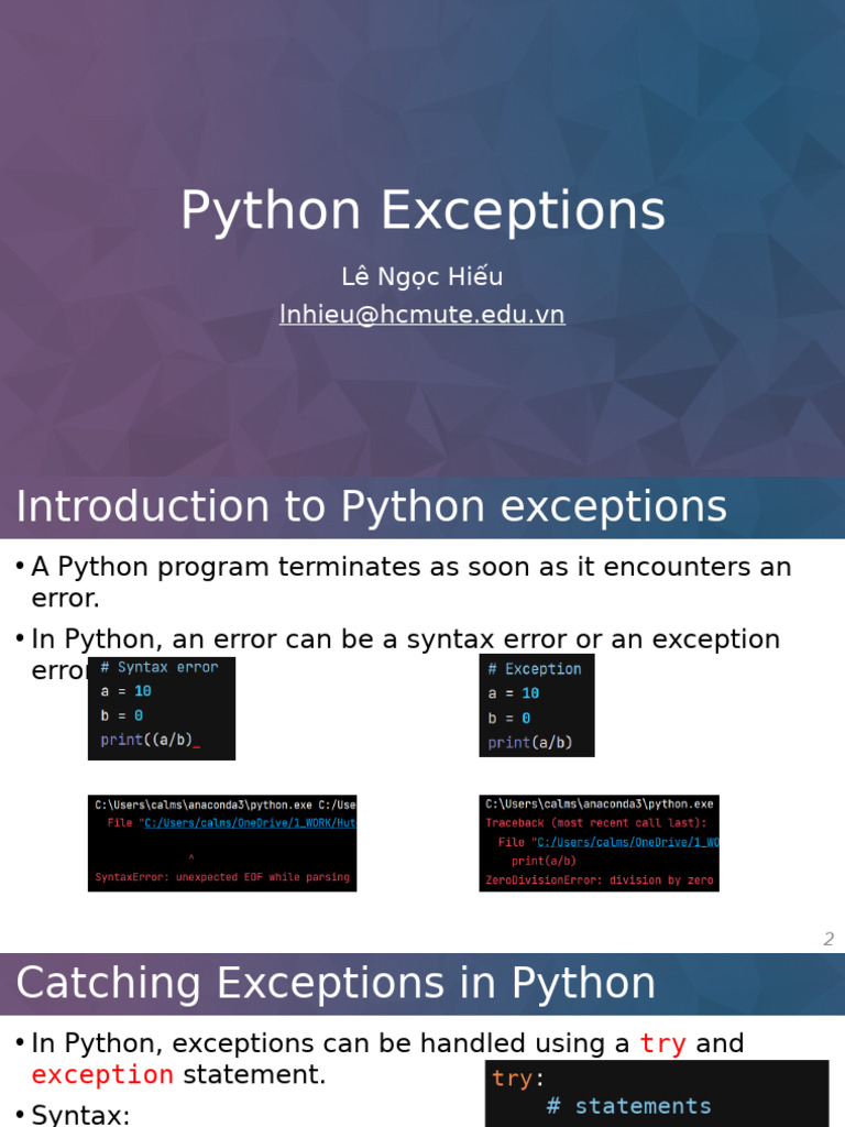 B13 - TuHoc - 09 - Exception Handling | PDF | Python (Programming Language) | Method (Computer ...