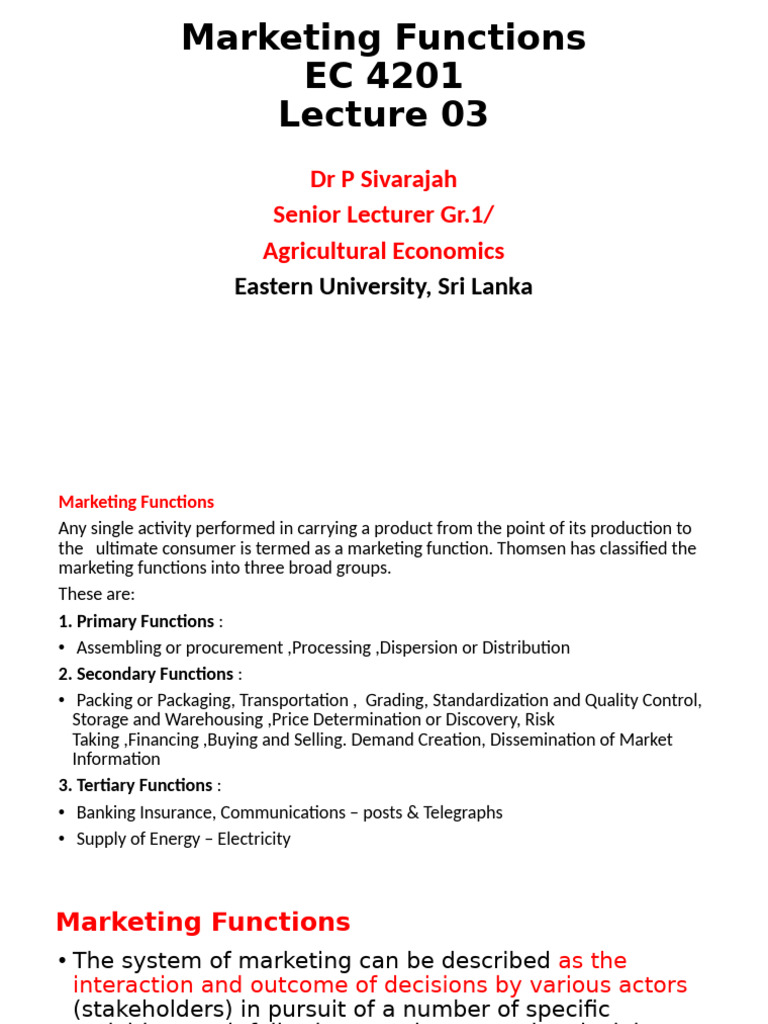 Lecture 03 - MKTG Functions | PDF | Marketing | Prices