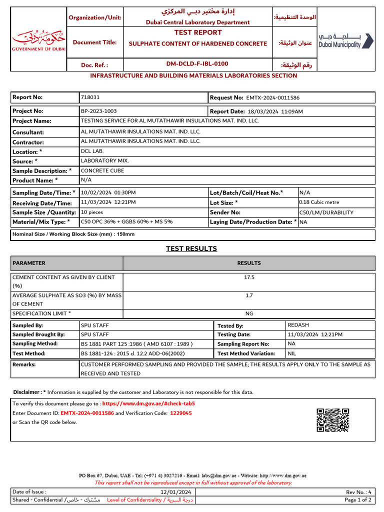 Final Test Report - Krystaseal Admix With Chemical | PDF | Concrete ...