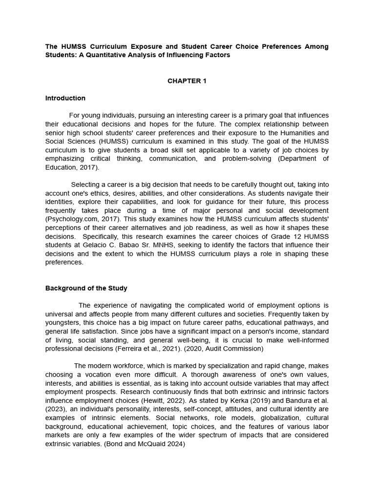 HUMSS Curriculum's Impact on Career Choices | PDF | Survey Methodology ...