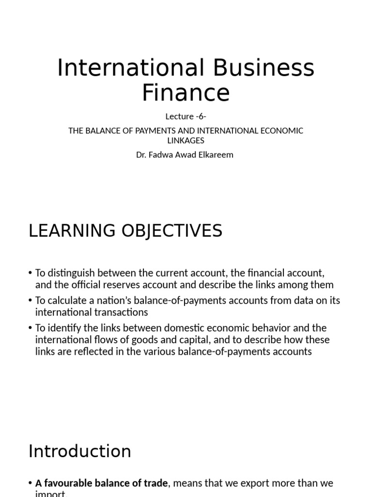 Balance of Payment and International Economic Linkage | PDF | Balance ...