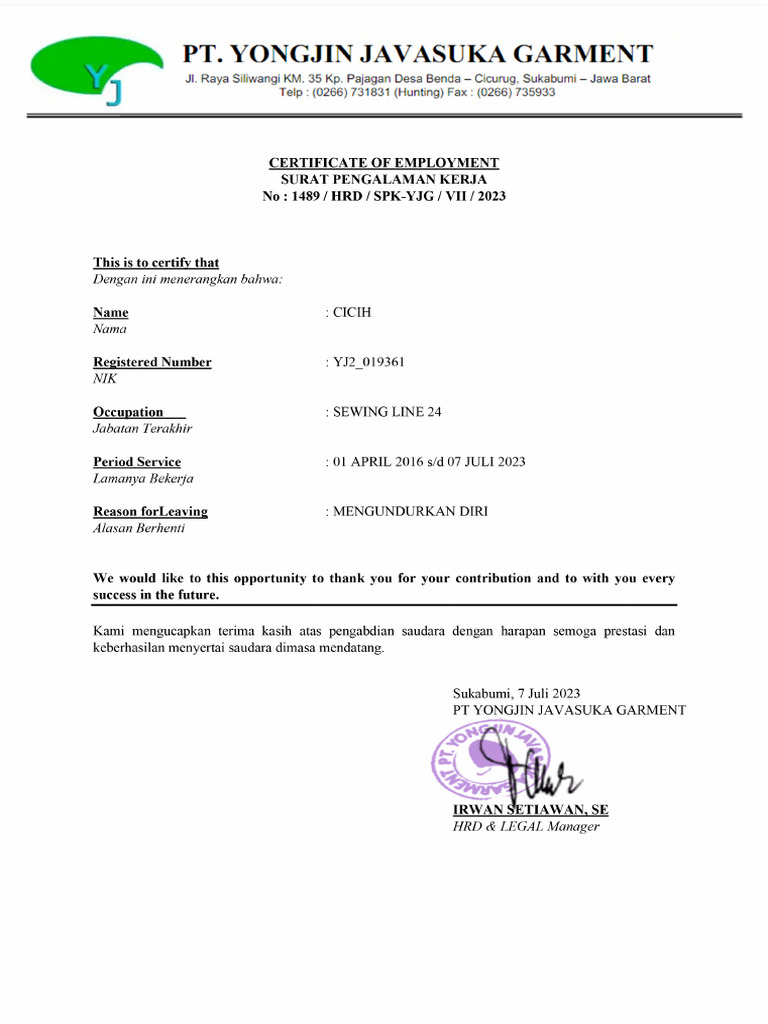 Paklaring Cicih | PDF
