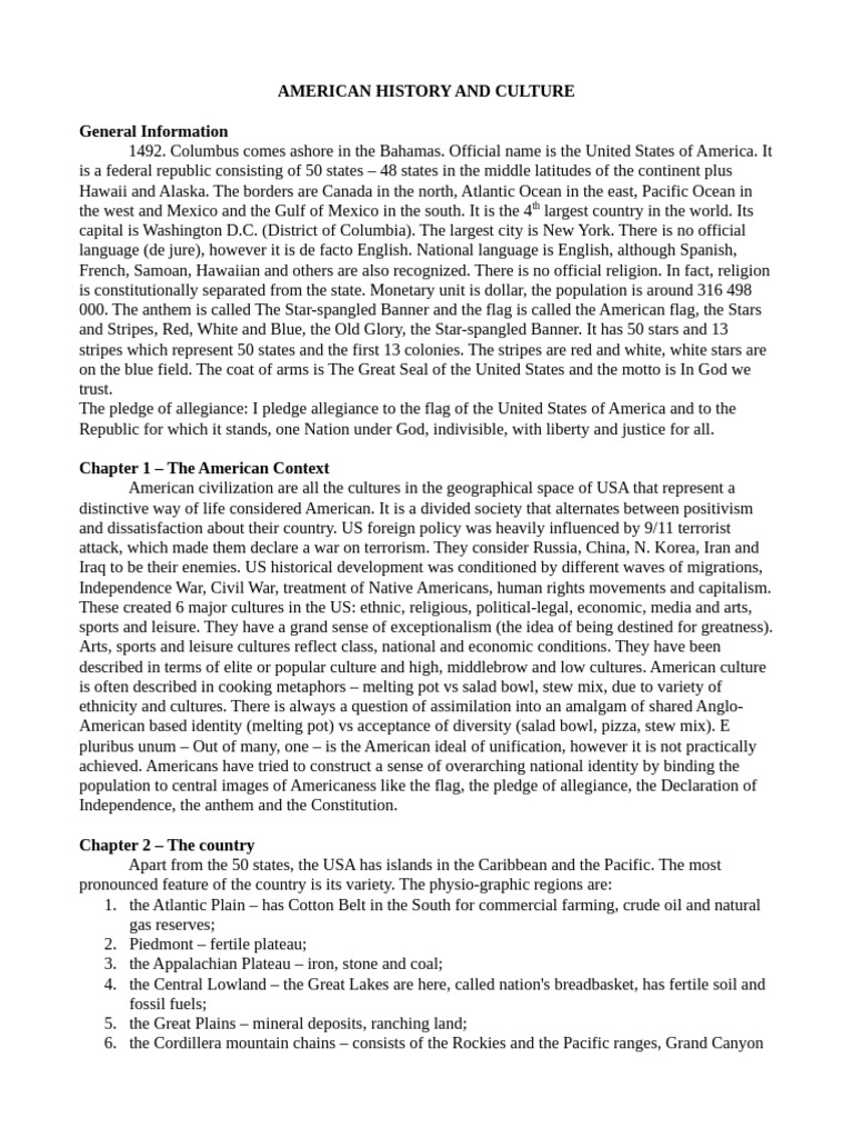 American history and culture - notes | PDF | American Government ...