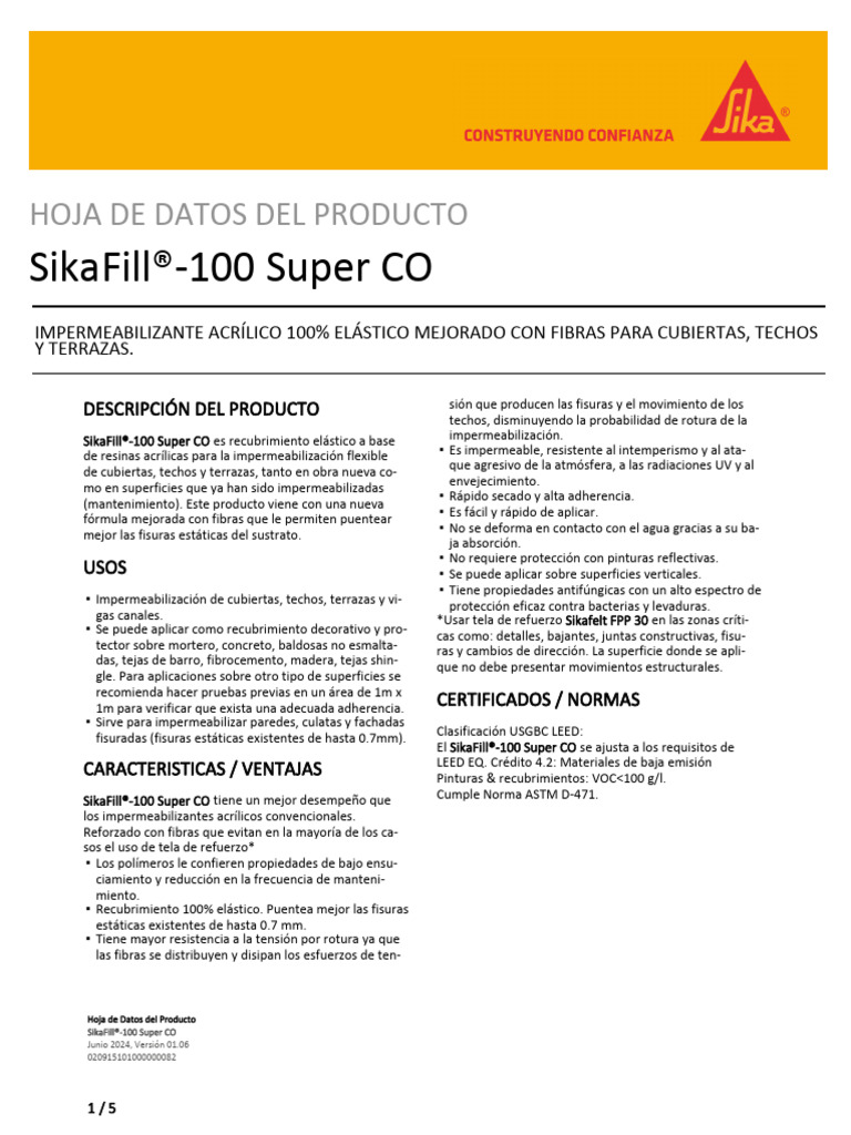 sikafill-100-superco | PDF | Ingeniería de Edificación | Materiales