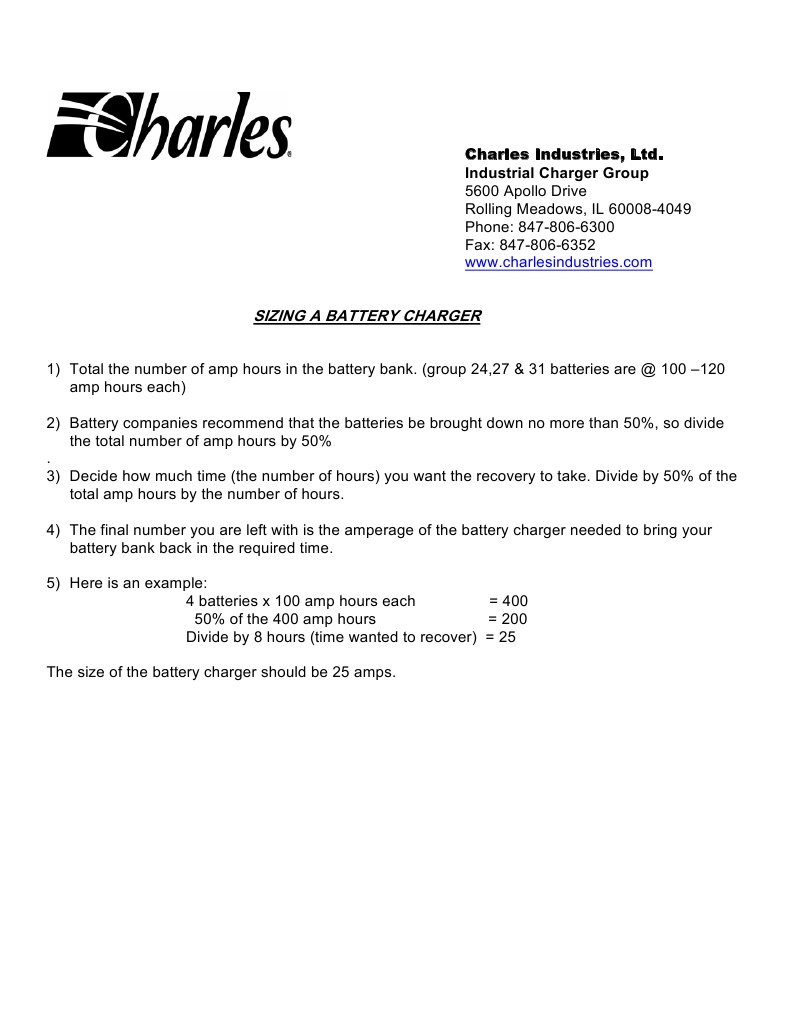 Battery Charger Sizing Guide | PDF