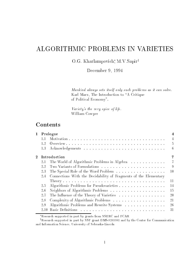 Complexity Algorithmic Problems On Varieties Pdf Automata Theory Mathematical Concepts