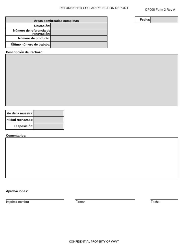 QP008 Form 2 Collar Rejection Form - En.es | PDF