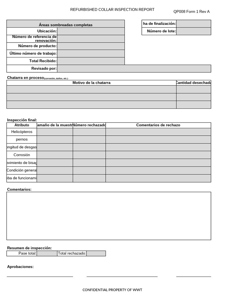 QP008 Form 1 Collar Inspection Form - En.es | PDF