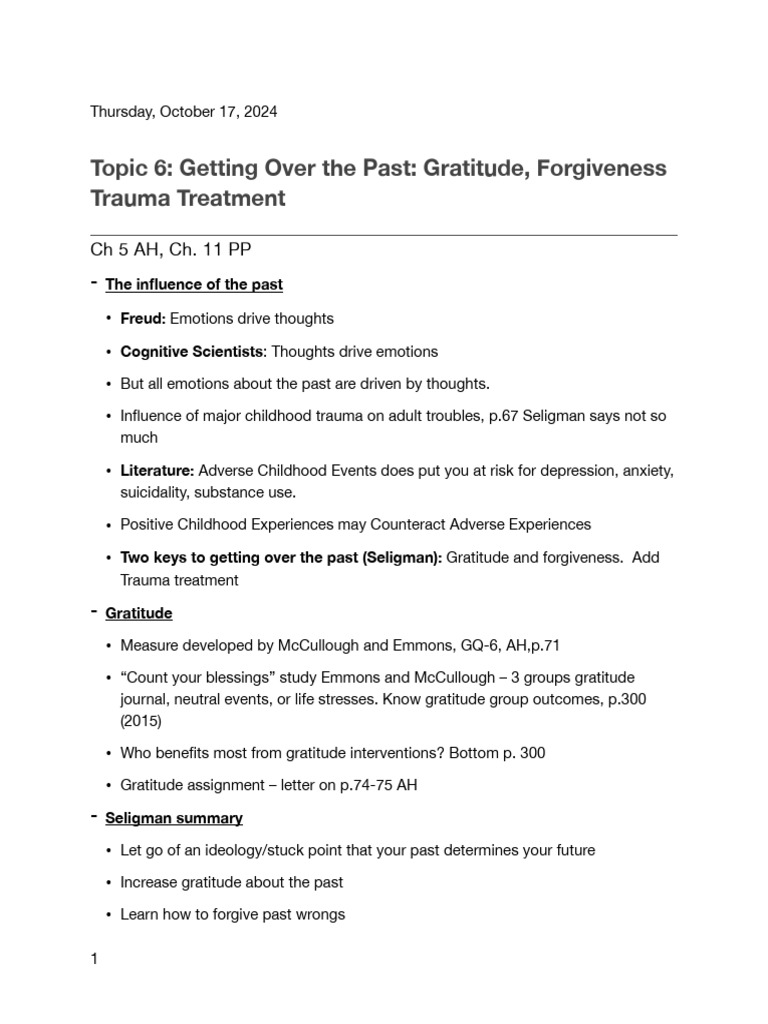Topic 6: Getting Over The Past: Gratitude, Forgiveness Trauma Treatment ...