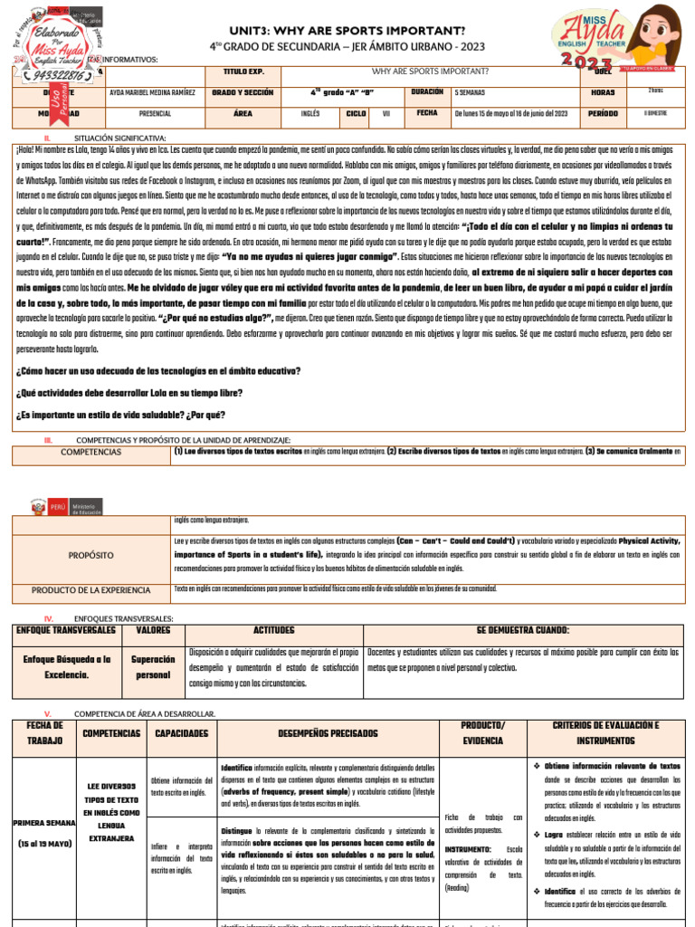 Unidad de Aprendizaje 3 - 4° - Why Is Important - Healthy Lifestyle ...