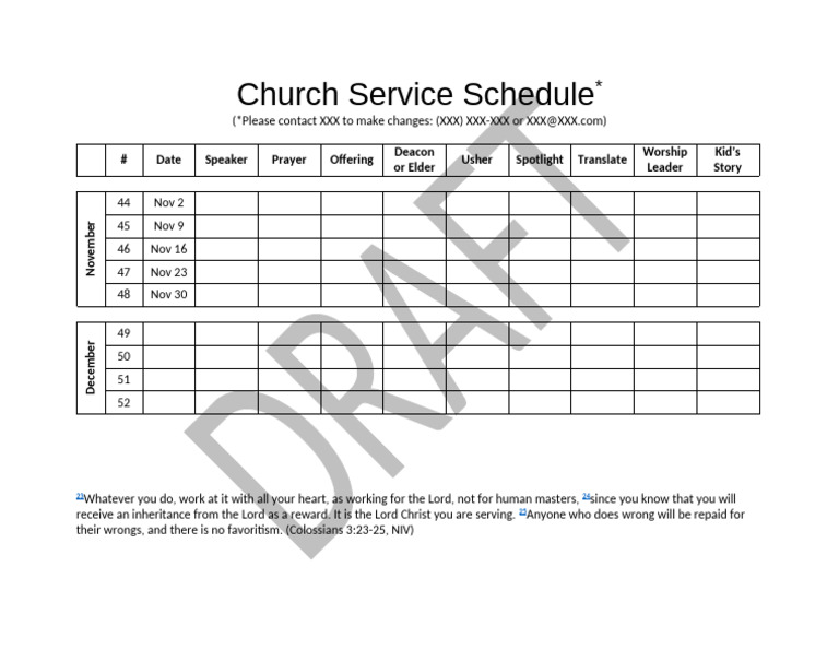 Church Service Schedule November-December | PDF