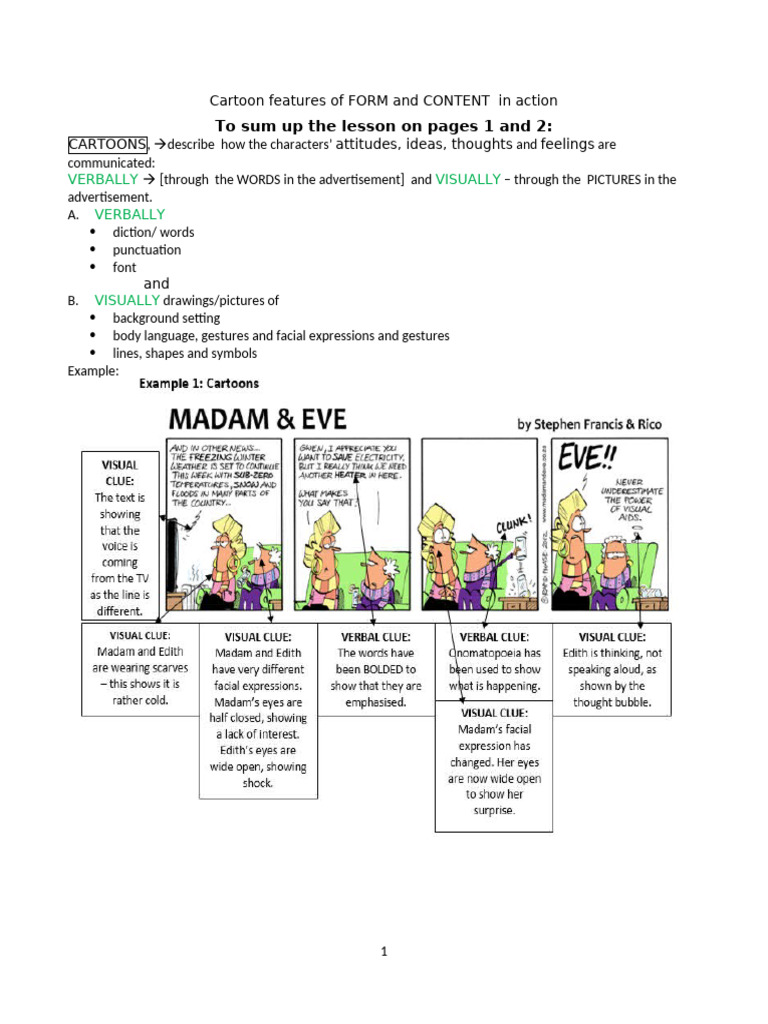Grade 10 Cartoon Analysis Guide | PDF | Body Language | Gesture