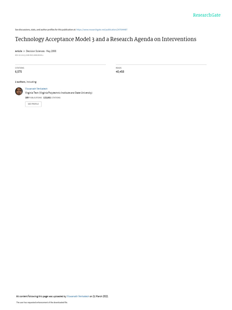 Technology Acceptance Model 3 Insights | PDF | Usability | Self Efficacy