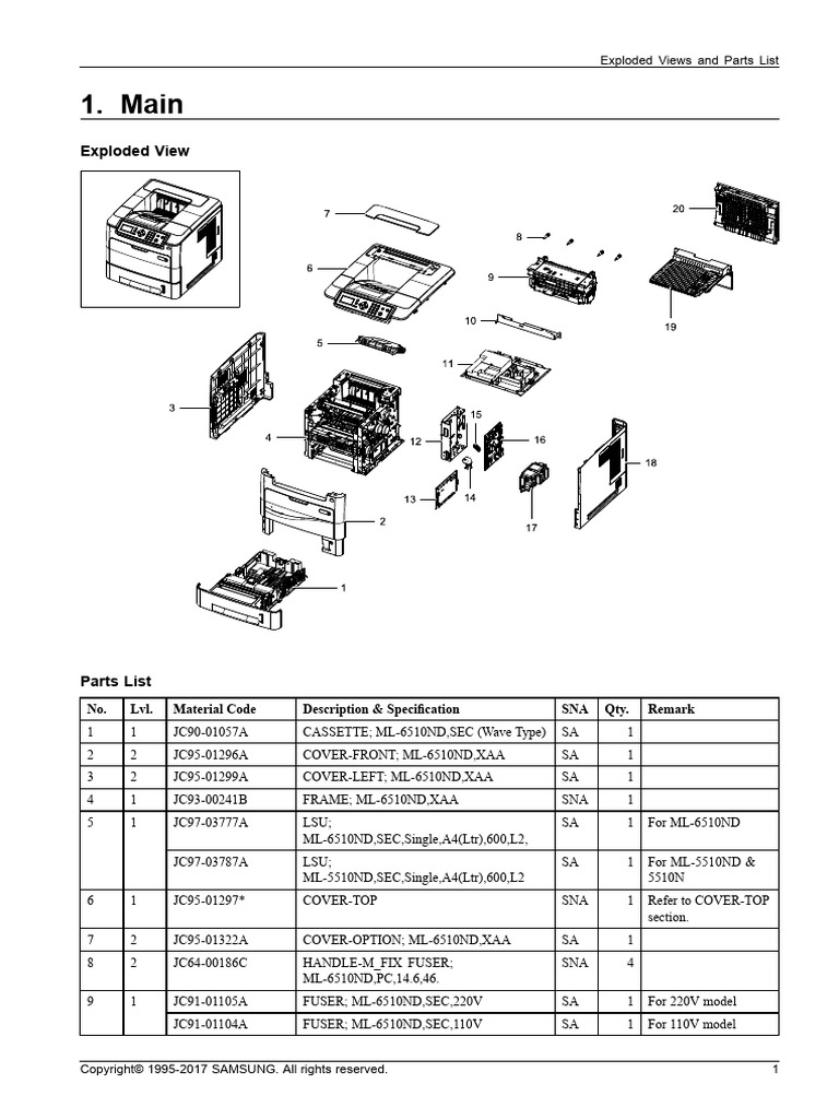 Samsung ML 5510 ML 6510 Parts List (Exploded View) | PDF | Environmental Law | Private Law