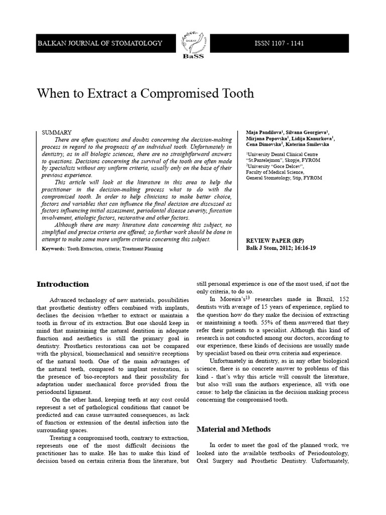 When To Extract A Compromised Tooth | PDF | Periodontology | Human Tooth