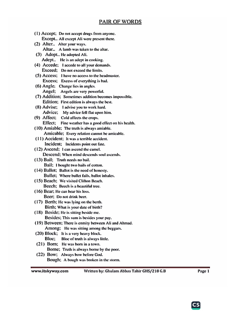 Pair of Words - First - Year - English | PDF