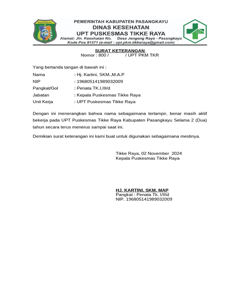 SURAT KETERANGAN Bekerja LBH 2 THN NON ASN | PDF