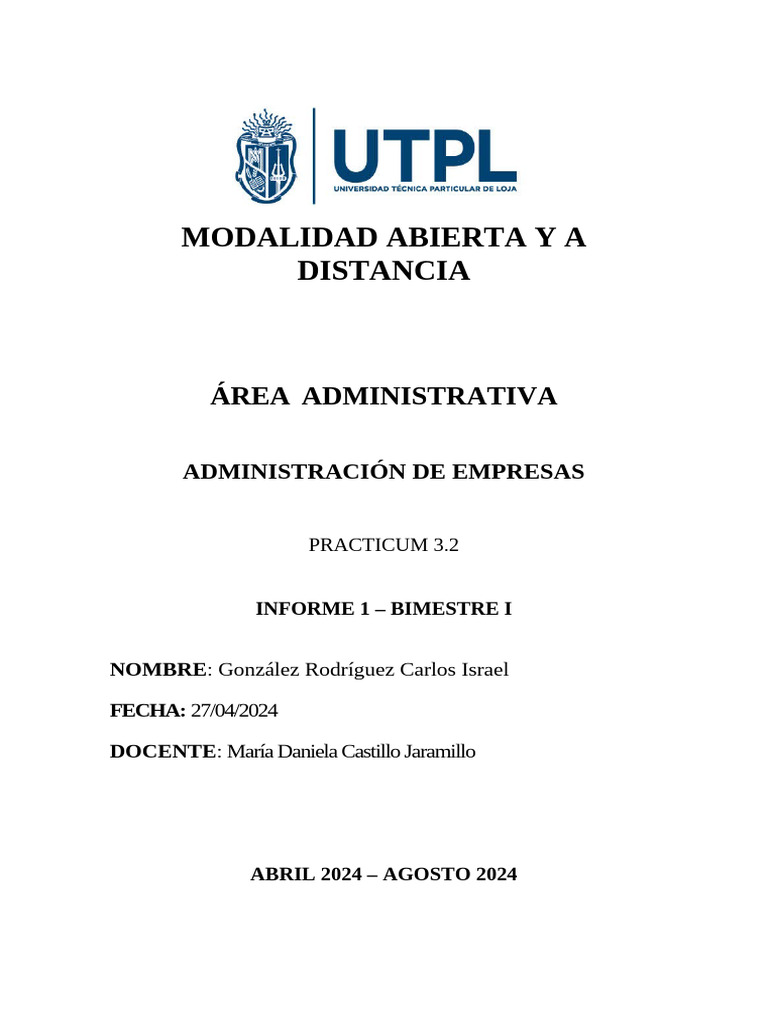 Informe1 Practicum3.2 IBimestre CarlosGonzalez | PDF | Iniciativa empresarial