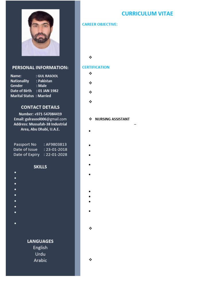 Gul Rasool Cv | PDF | Nursing | Caregiver
