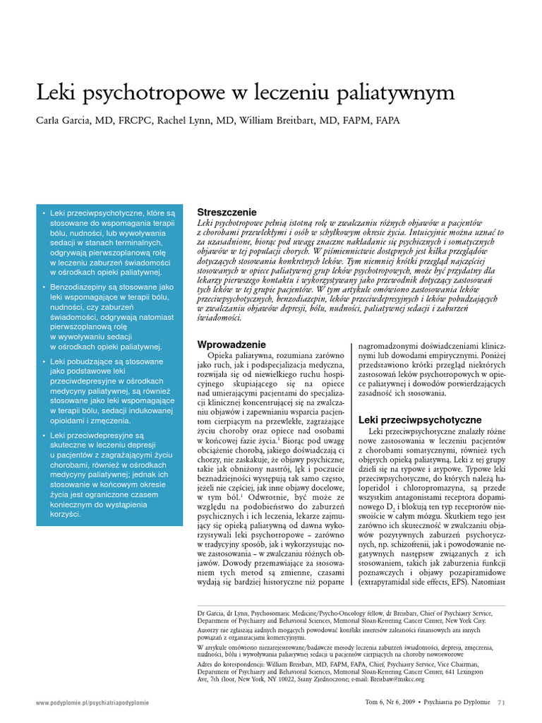 Psychotropy W Paliatywnej | PDF