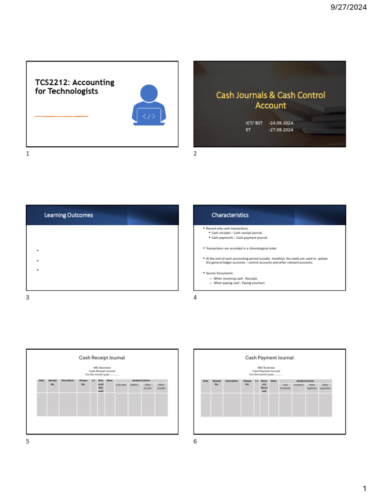 Cash Journals and Control Accounts Guide | PDF | Payments | Discounting