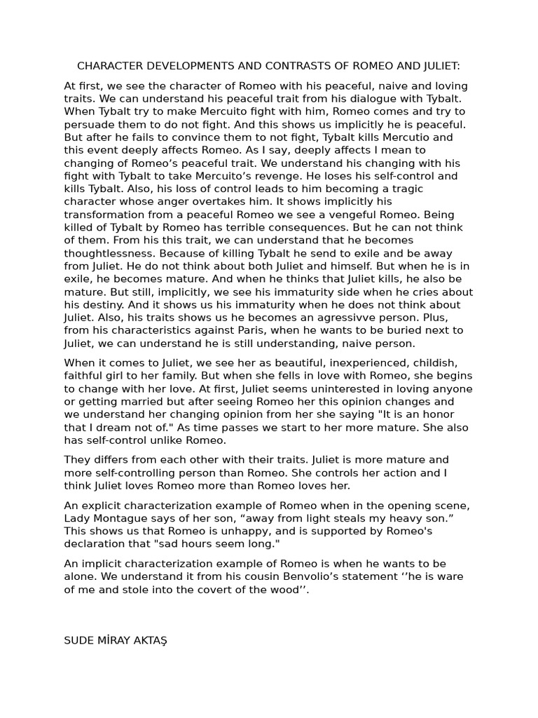 Character Developments and Contrasts of Romeo and Juliet | PDF ...