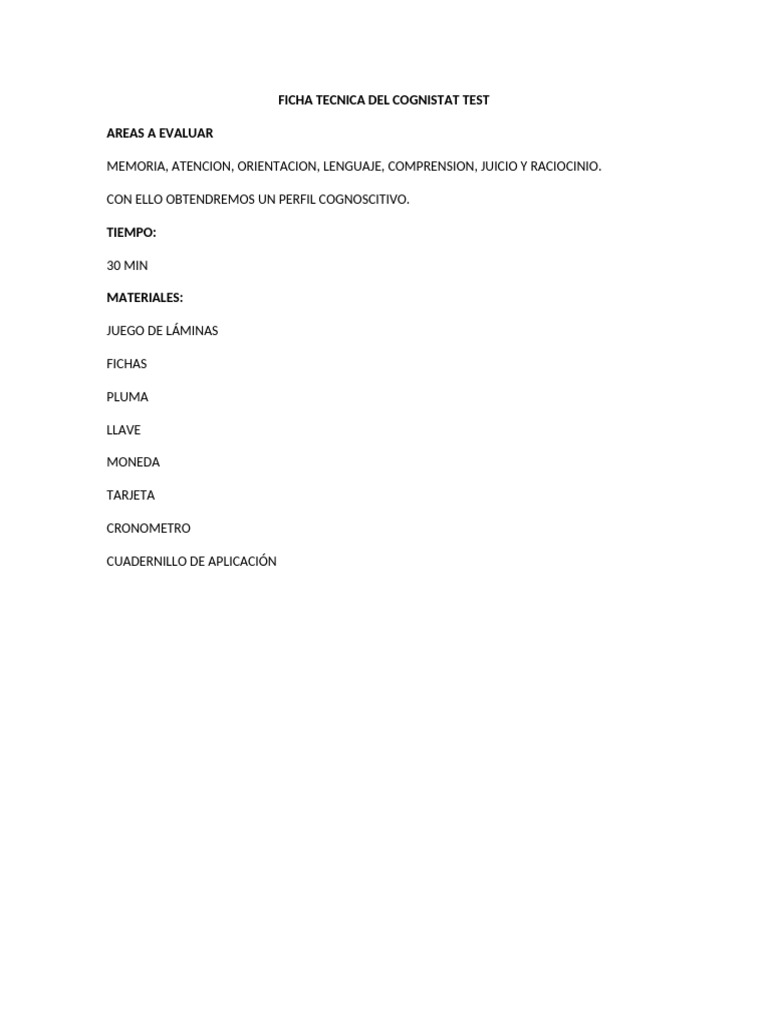 Ficha Tecnica Del Cognistat Test | PDF