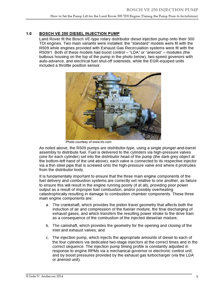 How To Set The Lift On A Bosch VE 250 Injection Pump | PDF | Diesel ...