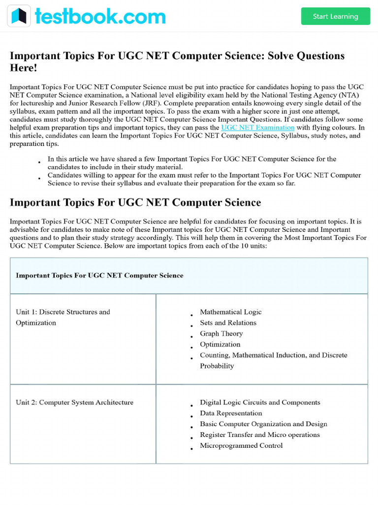 Important Topics For UGC NET Computer Science - Solve Questions Here! | PDF