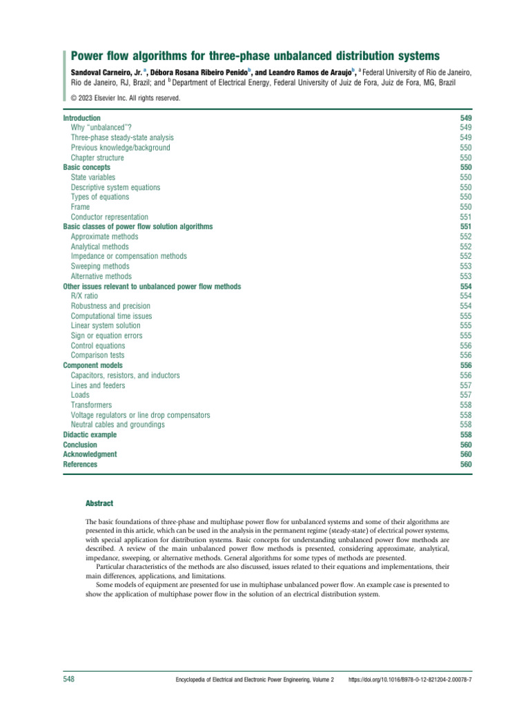 Power flow algorithms for three-phase unbalanced distribution systems | PDF | Electrical ...