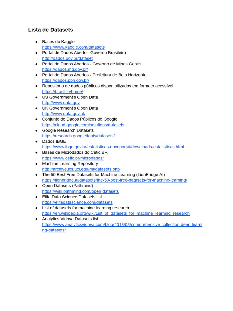 Lista de Datasets | PDF