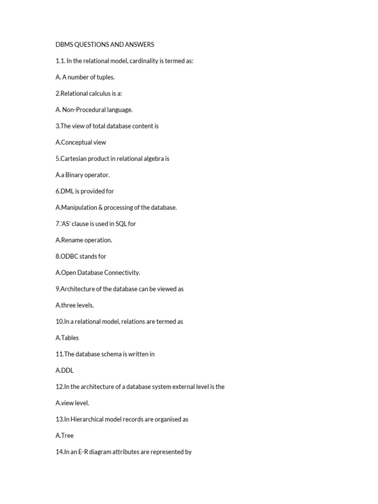 DBMS Question and Answer | PDF | Relational Model | Databases