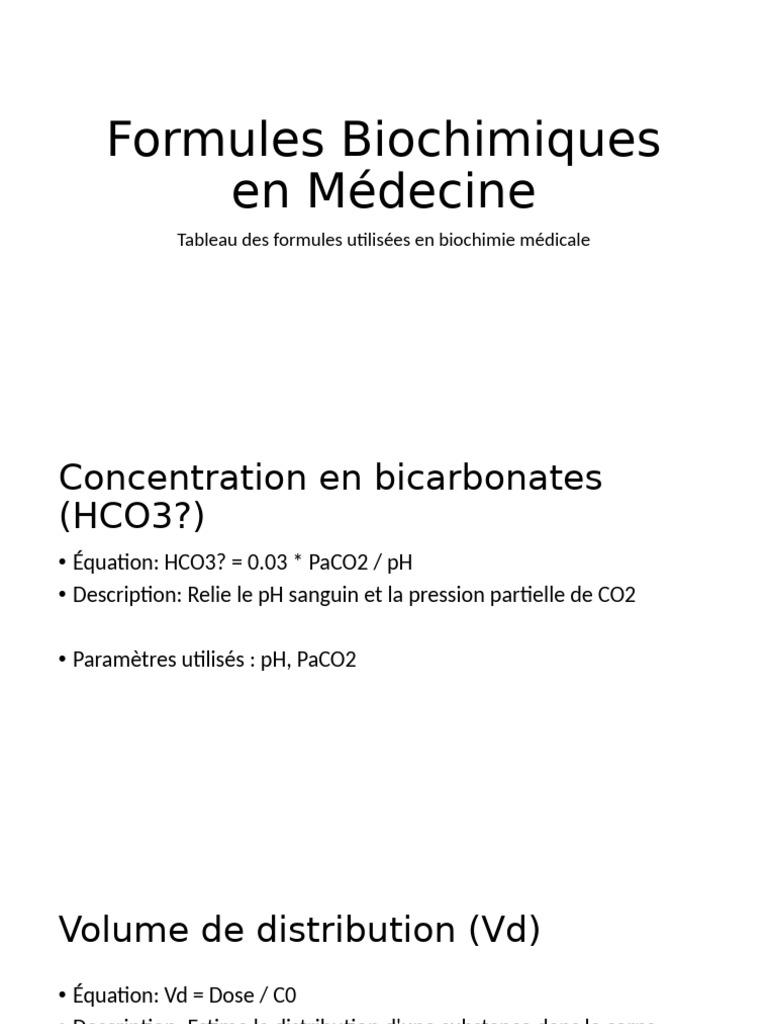 Formules Biochimiques Médicales | PDF | Créatinine | Urine