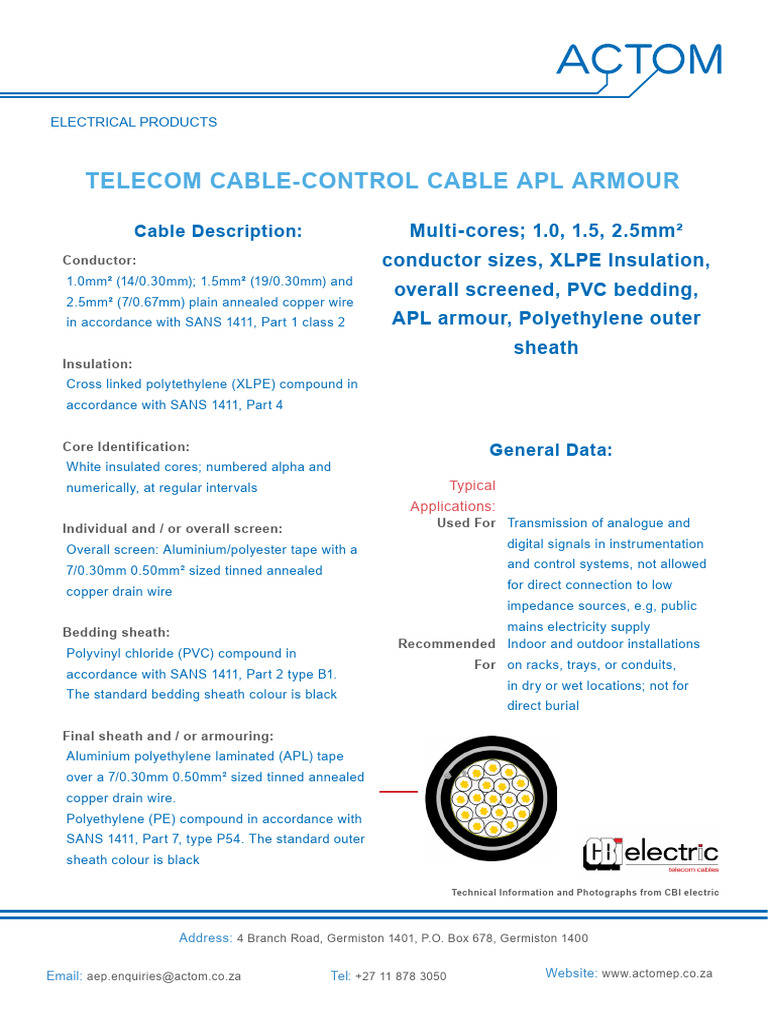 Telecom Control Cable 01, APL Armour | PDF | Materials | Electrical ...